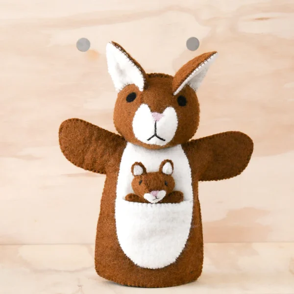 Hand Puppet - Brown Kangaroo with Joey - Kuranga Native Nursery